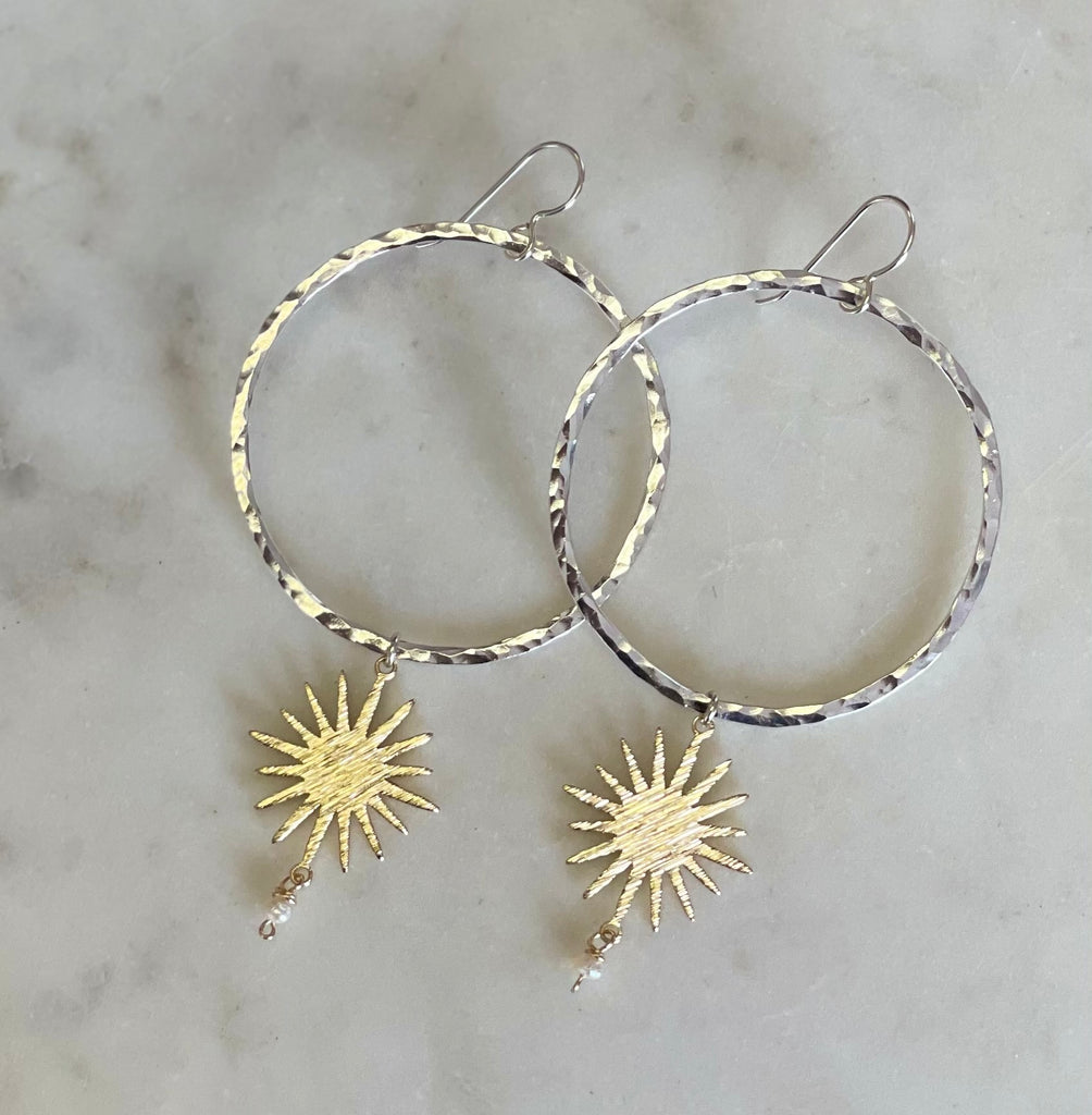 Mixed Metal Sunburst Hoops – Marie Handmade